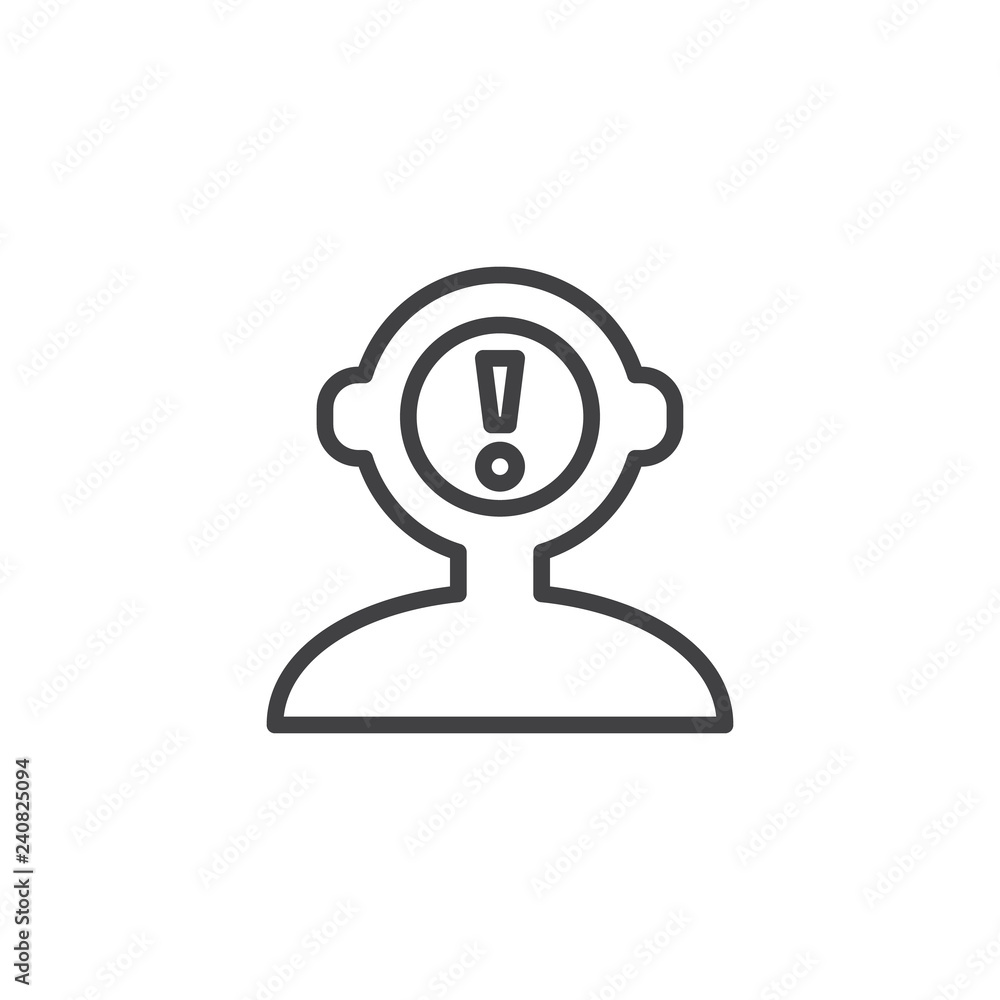 Person with warning sign outline icon. linear style sign for mobile ...