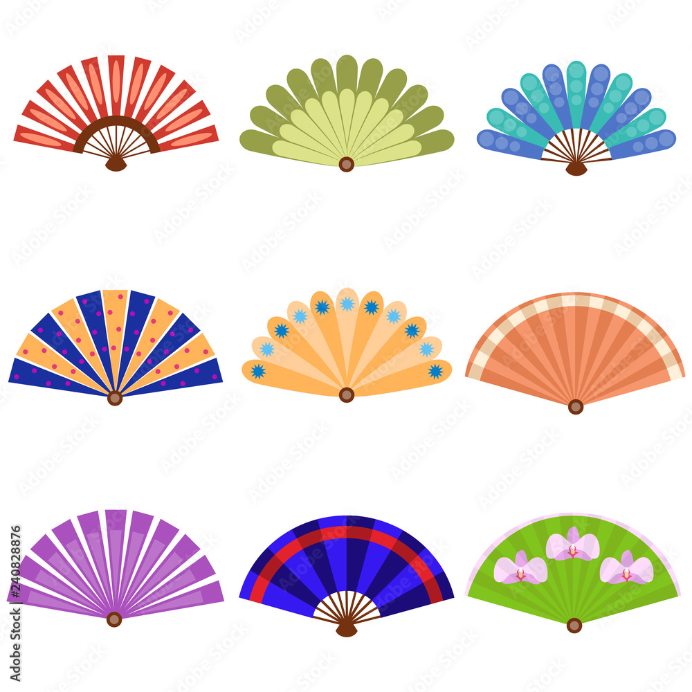 Hand fan icon set. Cartoon set of hand fan icons for web design ...