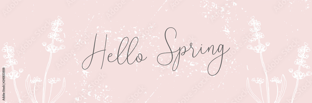 Hand drawn floral vintage pastel pink spring banner background Stock ...