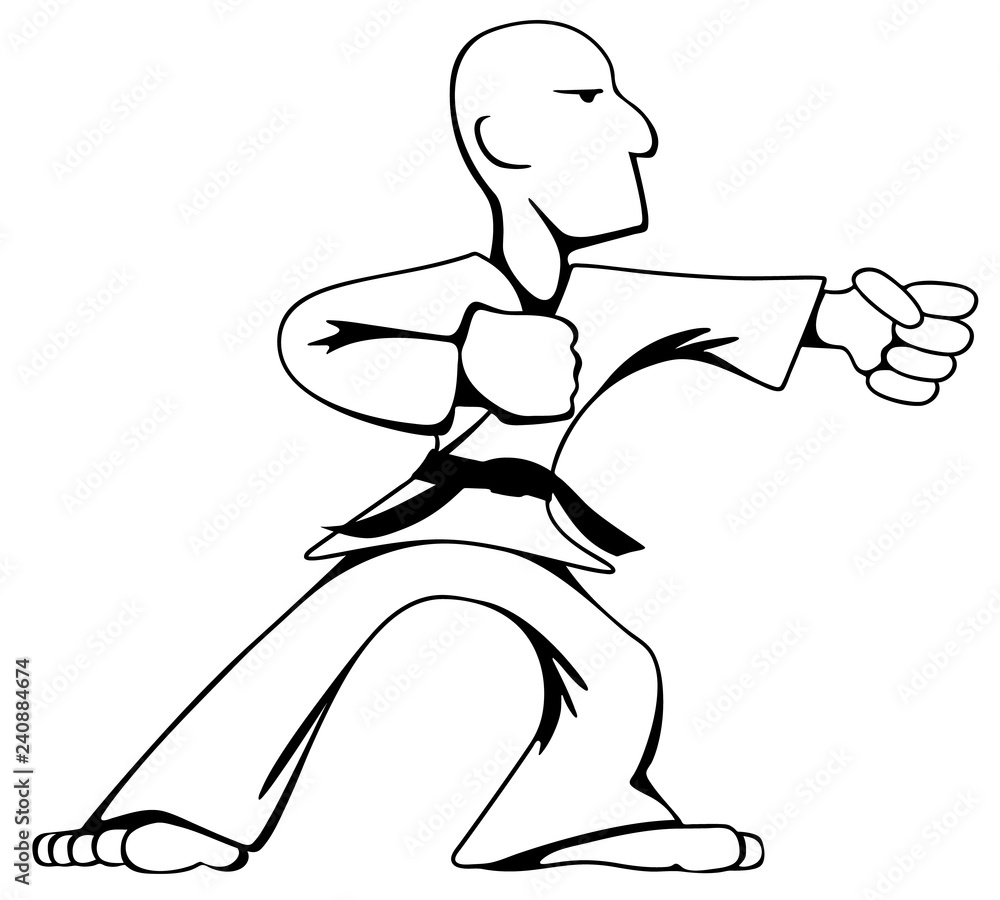 Martial Arts Karate Guy Cartoon Vector Black Line Drawing Illustration ...