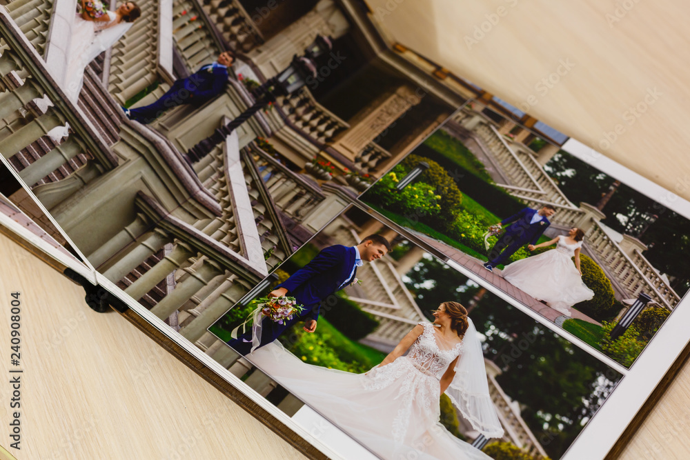 Pages of wedding photobook or wedding album on white background Stock ...