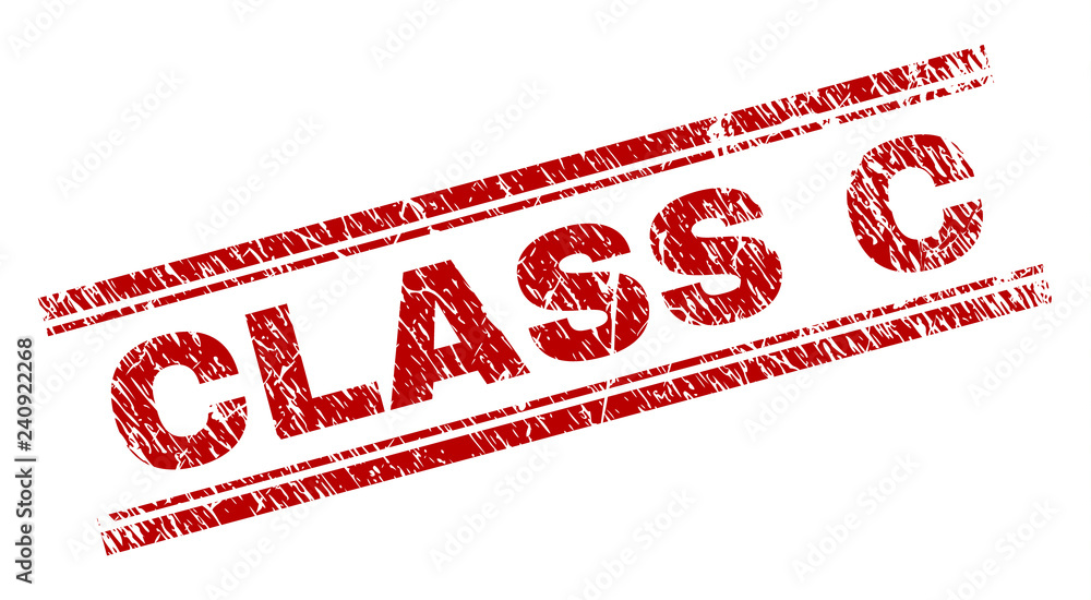 CLASS C seal print with grunge texture. Red vector rubber print of ...