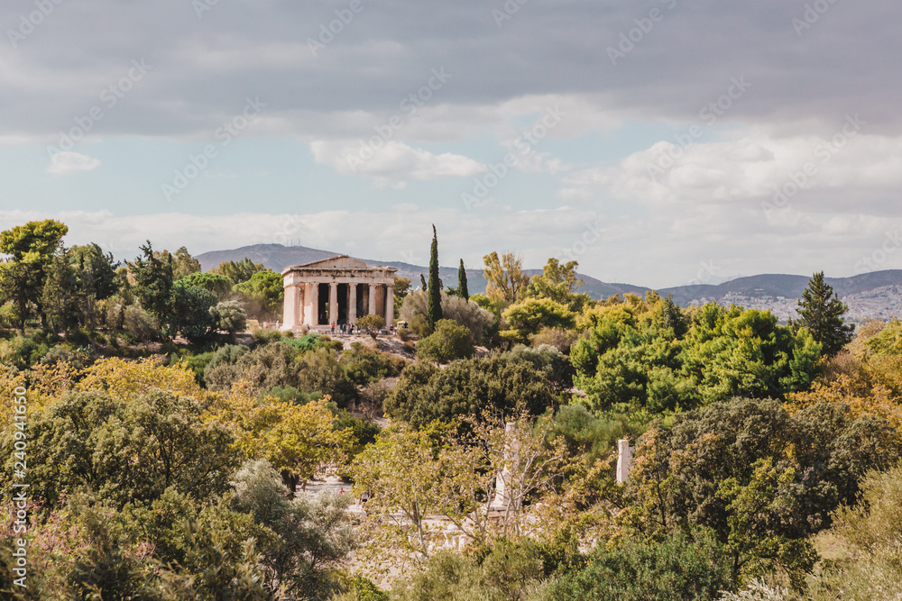 Temple of Hephaestus in Agora close-up, Athens, Greece. It is one of ...