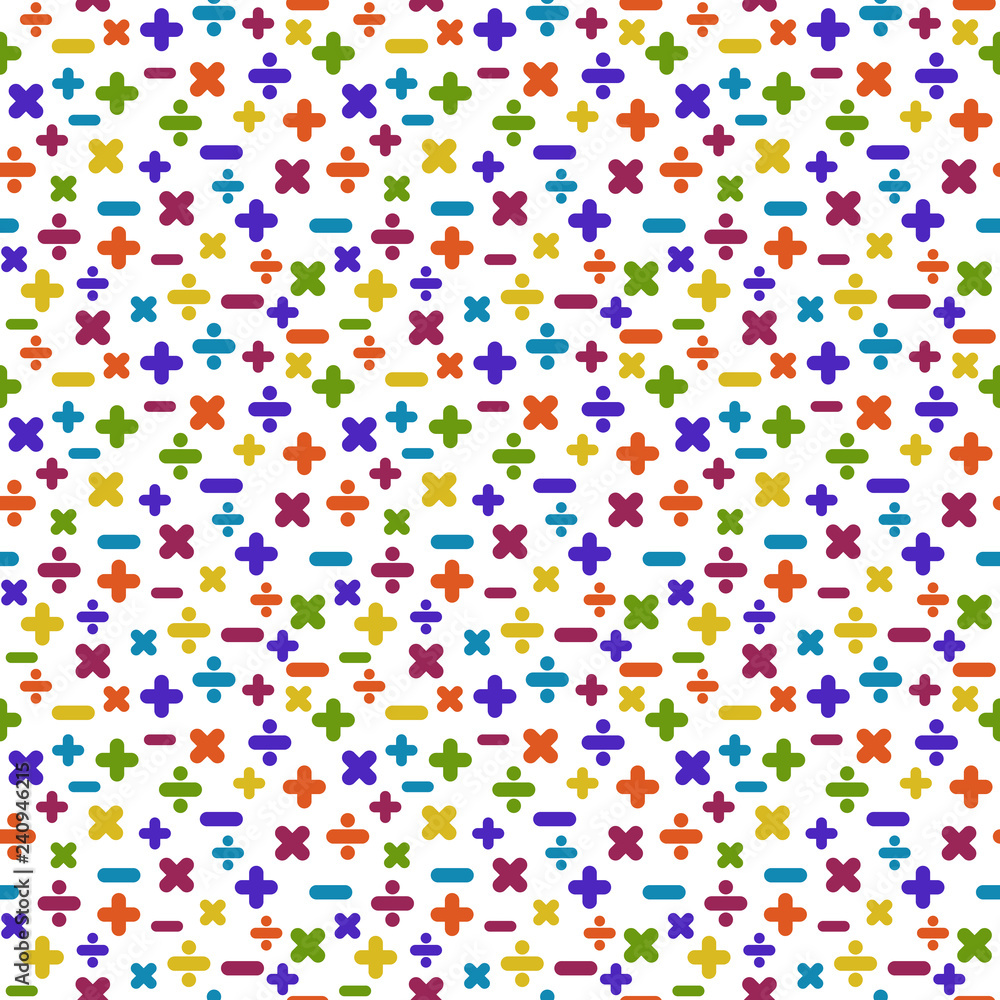 Colorful Math Symbols Seamless Pattern - Plus, minus, multiply, and ...
