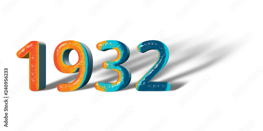 3D Number Year 1932 joyful hopeful colors and white background Stock ...