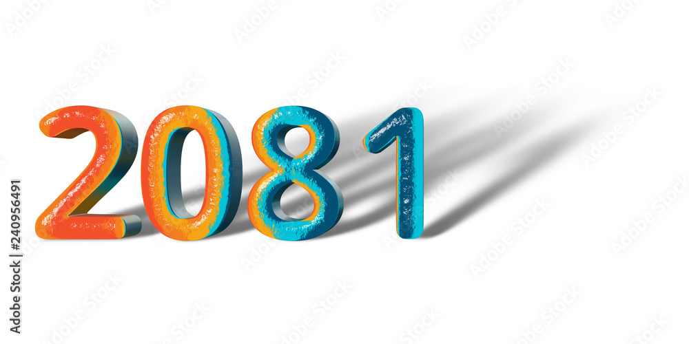 3D Number Year 2081 joyful hopeful colors and white background Stock ...