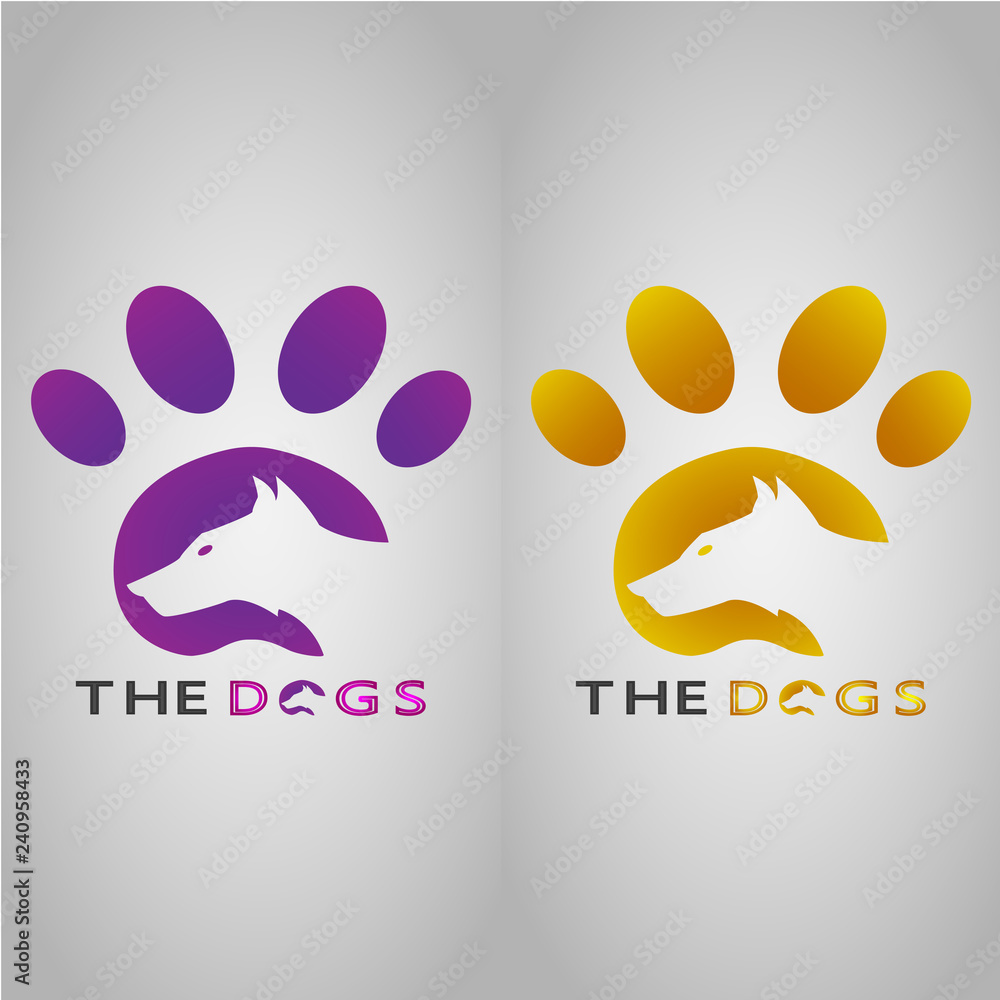 This logo shows a dog with its footprint as the background. This logo ...