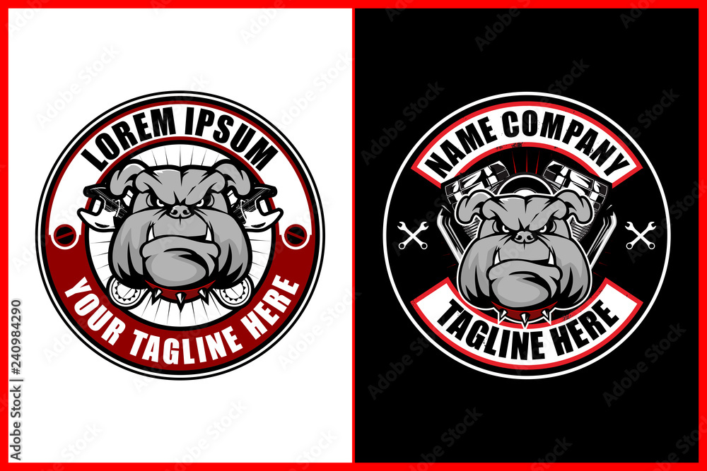 angry biker bulldog head cartoon character with wrench and V-twin ...