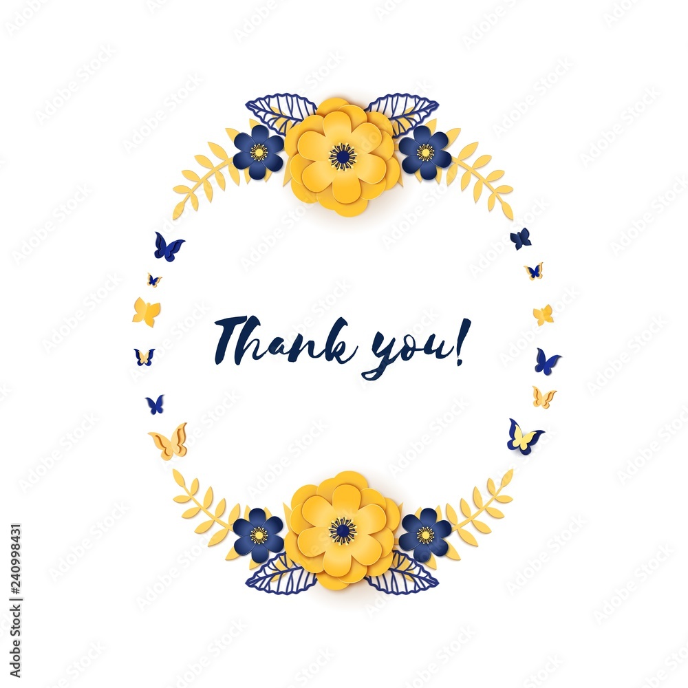 Paper cut design with round flower composition. Circle frame with paper ...
