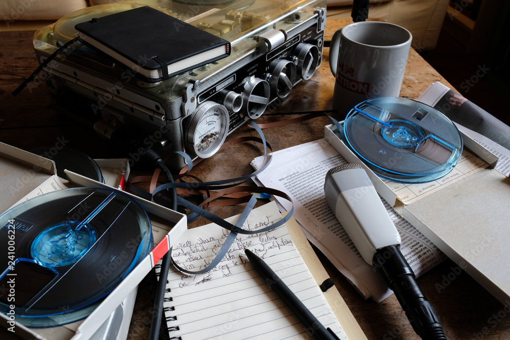 Photo & Art Print Vintage radio reporter kit, Nagra recorder, mic ...
