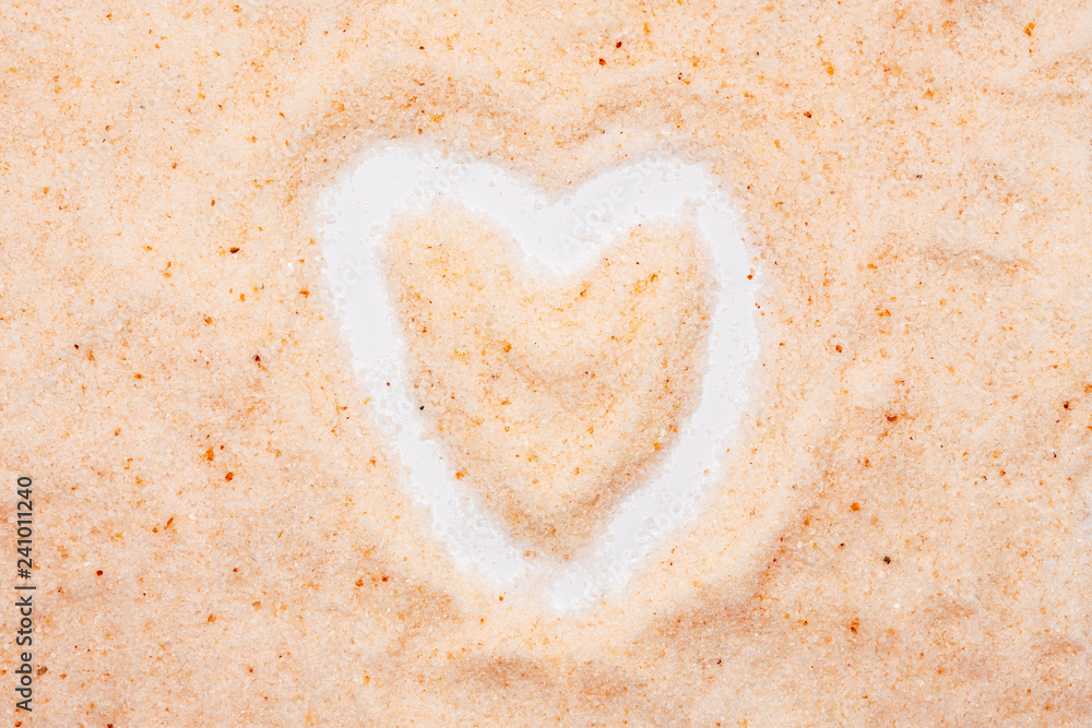 Himalayan salt, heart-shaped, isolated, close up, macro, top view ...