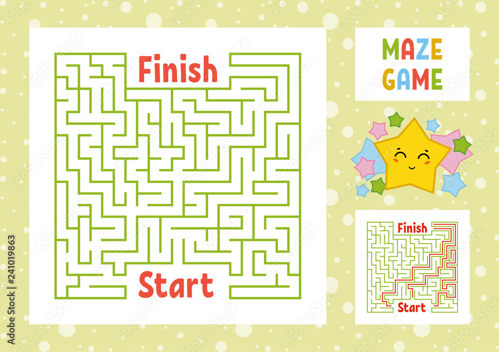 Color square maze. Find the right path from start to finish. Kids ...