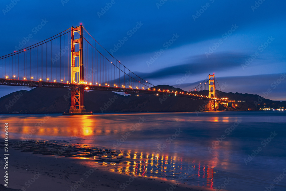 Golden Gate Bridge Side View At Night