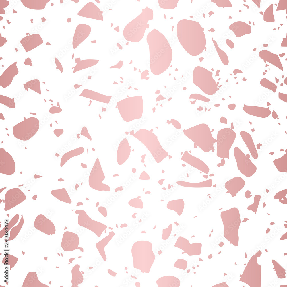 Rose gold terrazzo seamless pattern. Vector metallic foil texture with ...