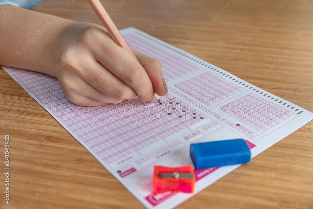 hand student testing in exercise and taking fill in exam carbon paper ...