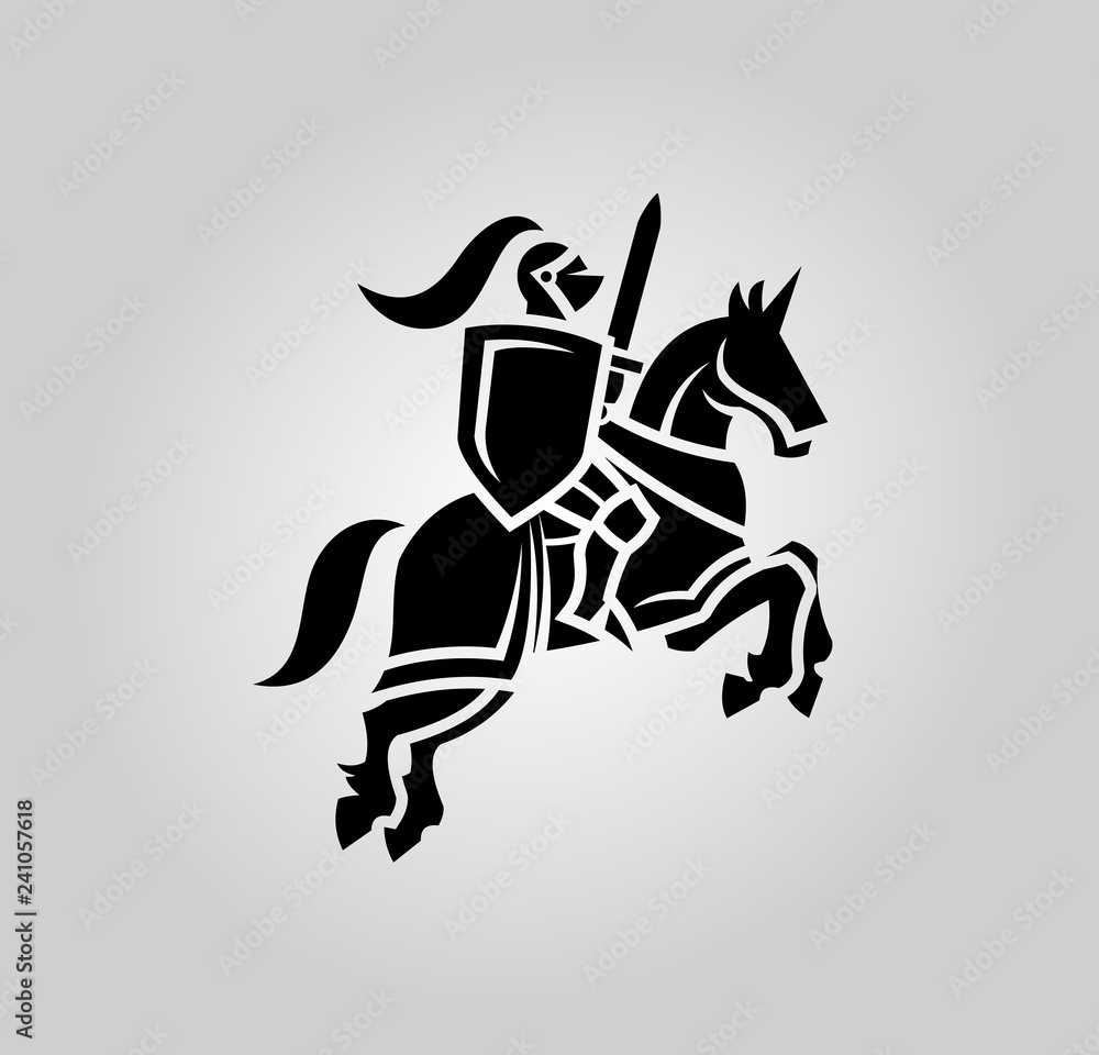 Knight with sword and shield on a horse Stock Vector | Adobe Stock