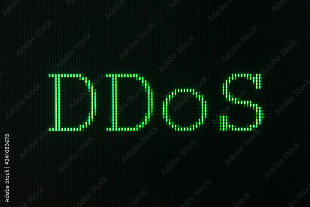 Green sign of DDoS, Distributed Denial of Service, displayd on computer ...