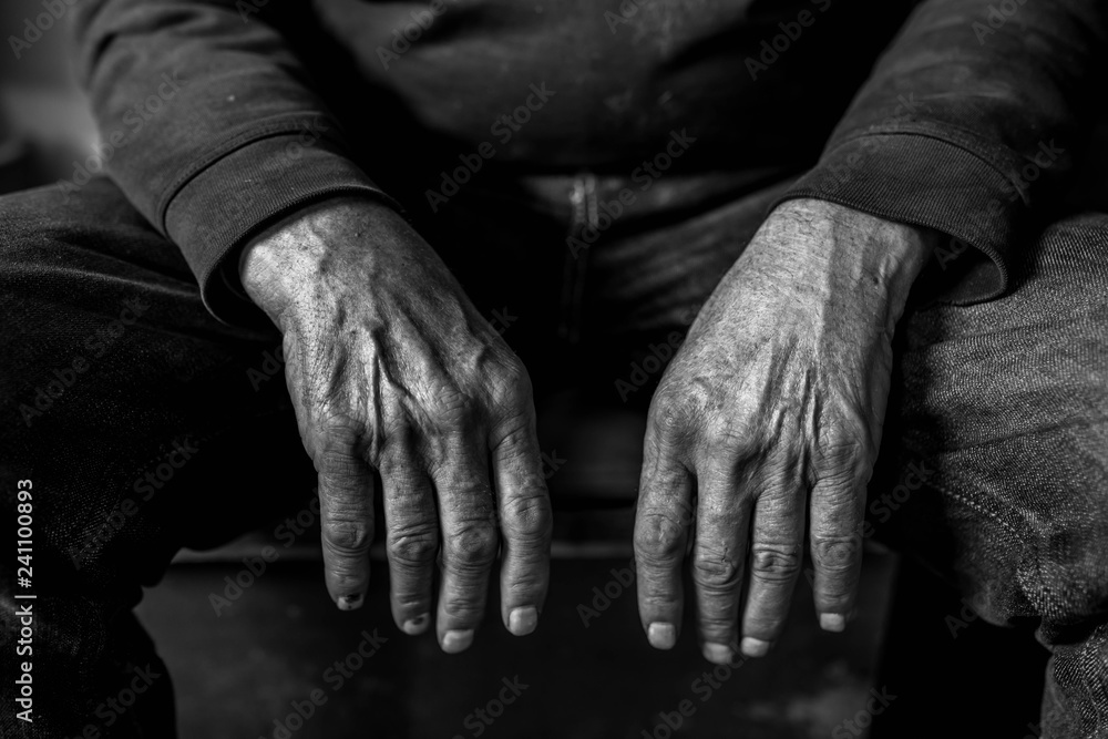 Old, tired , resting caucasian man hands close up shot, conceptual ...