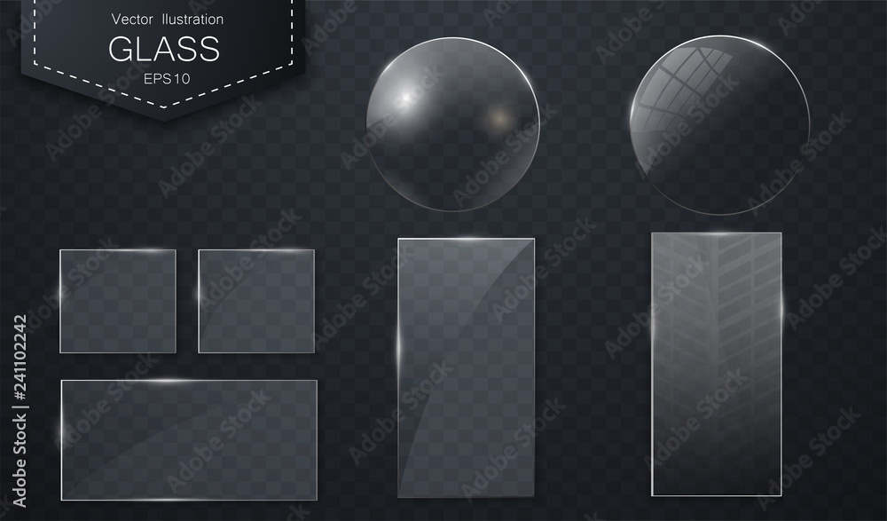 Transparent glass banners. 3d window glass or plastic banner. Glassed ...
