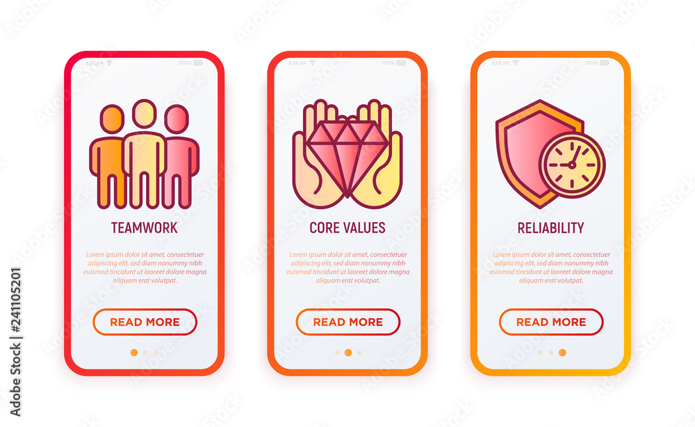 Business ethics thin line icons set: teamwork, core values, reliability ...
