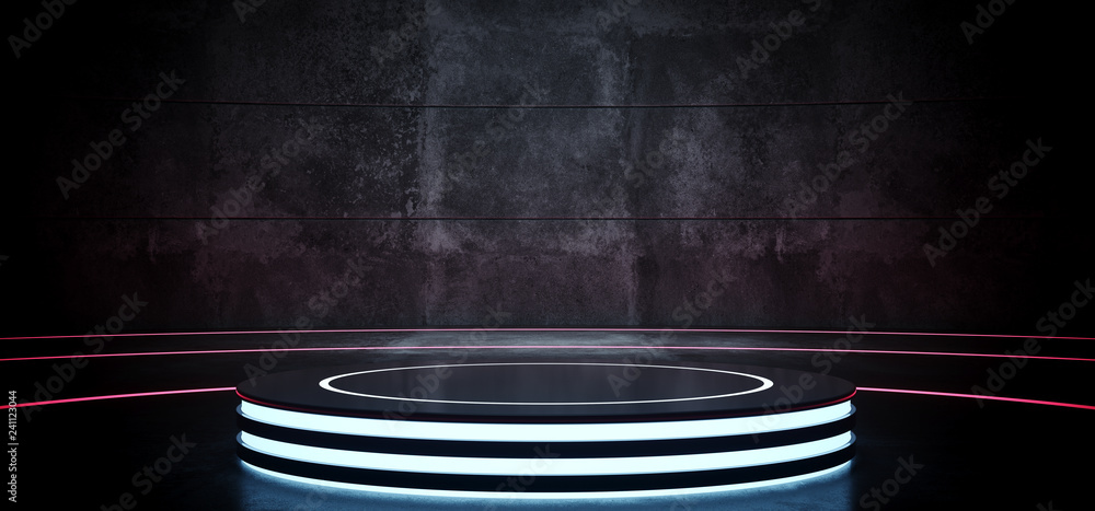 Sci Fi Modern Hi Tech Empty Grunge Concrete Podium Lighted Round Circle ...