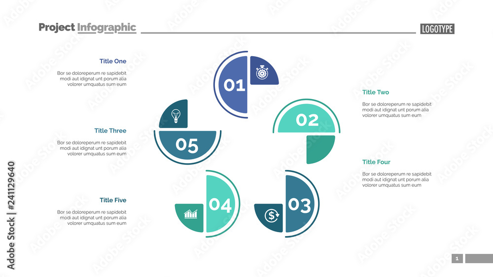 Vetor de Cycle chart with five elements. Step diagram, process chart ...