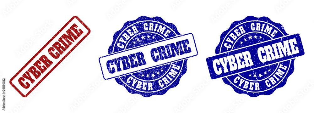 CYBER CRIME grunge stamp seals in red and blue colors. Vector CYBER ...