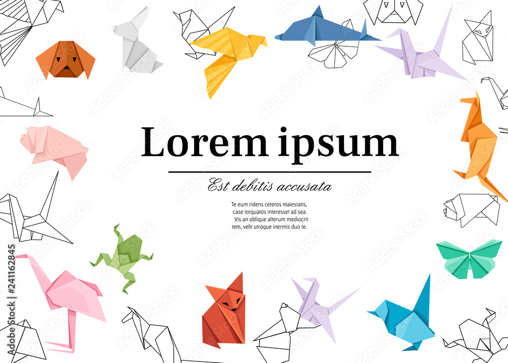 Origami japanese animal set. Modern hobby. Flat vector illustration on ...