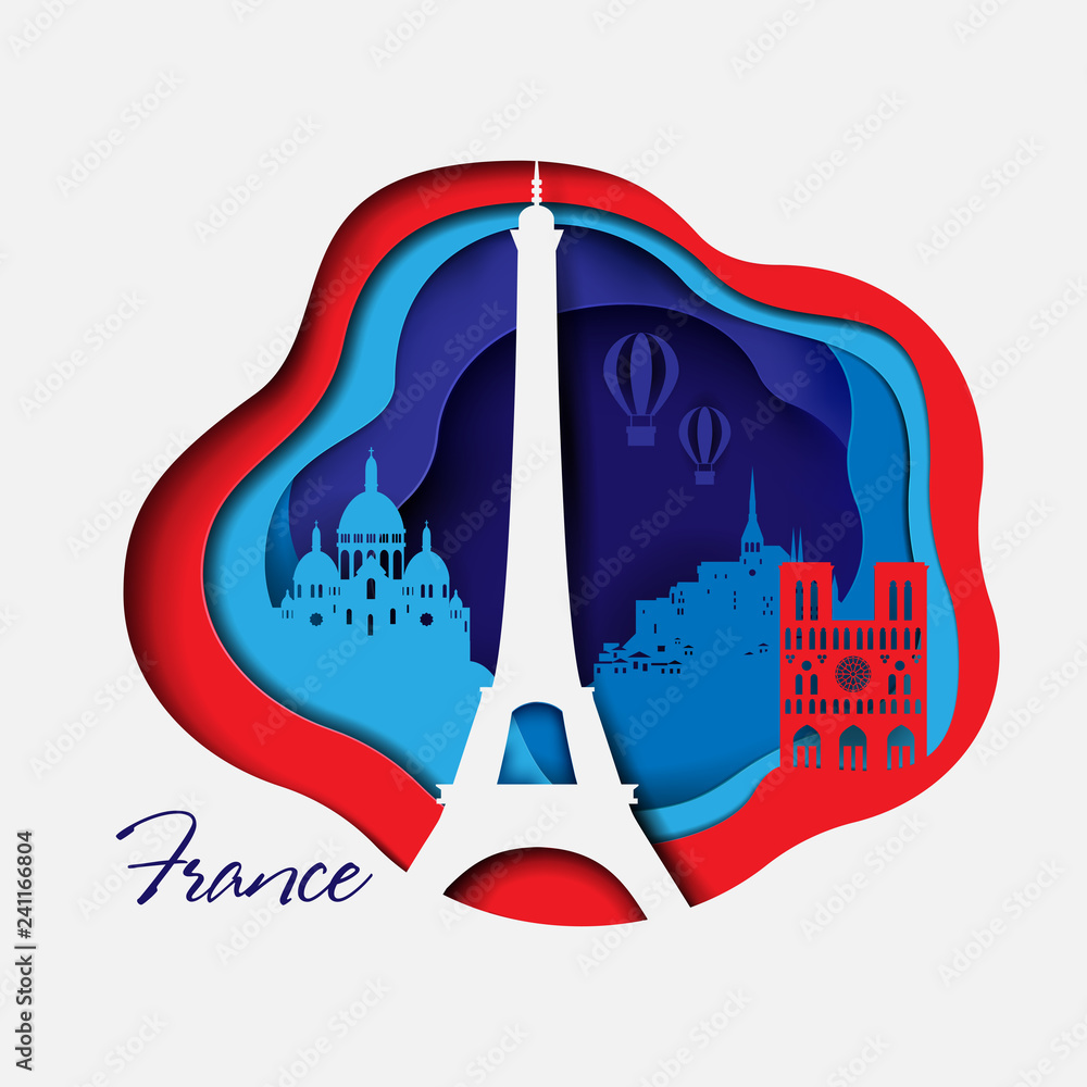 France 3d paper cut background. Abstract Shapes with Tourist ...