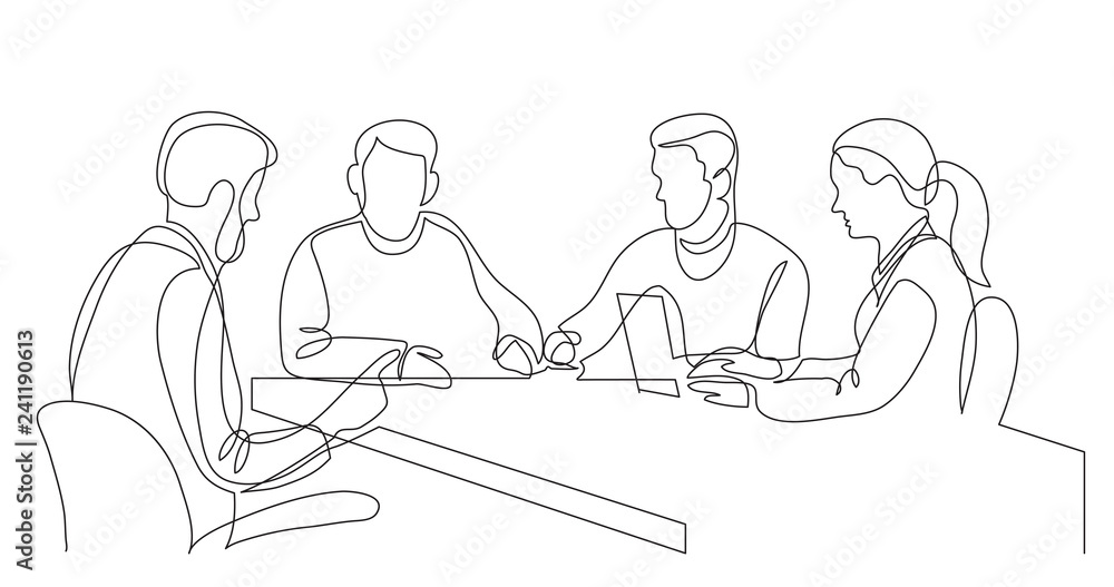 modern business team brainstorming during meeting - one line drawing ...