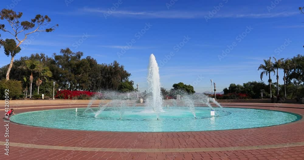 Balboa Park San Diego splash fountain California. Urban cultural park ...