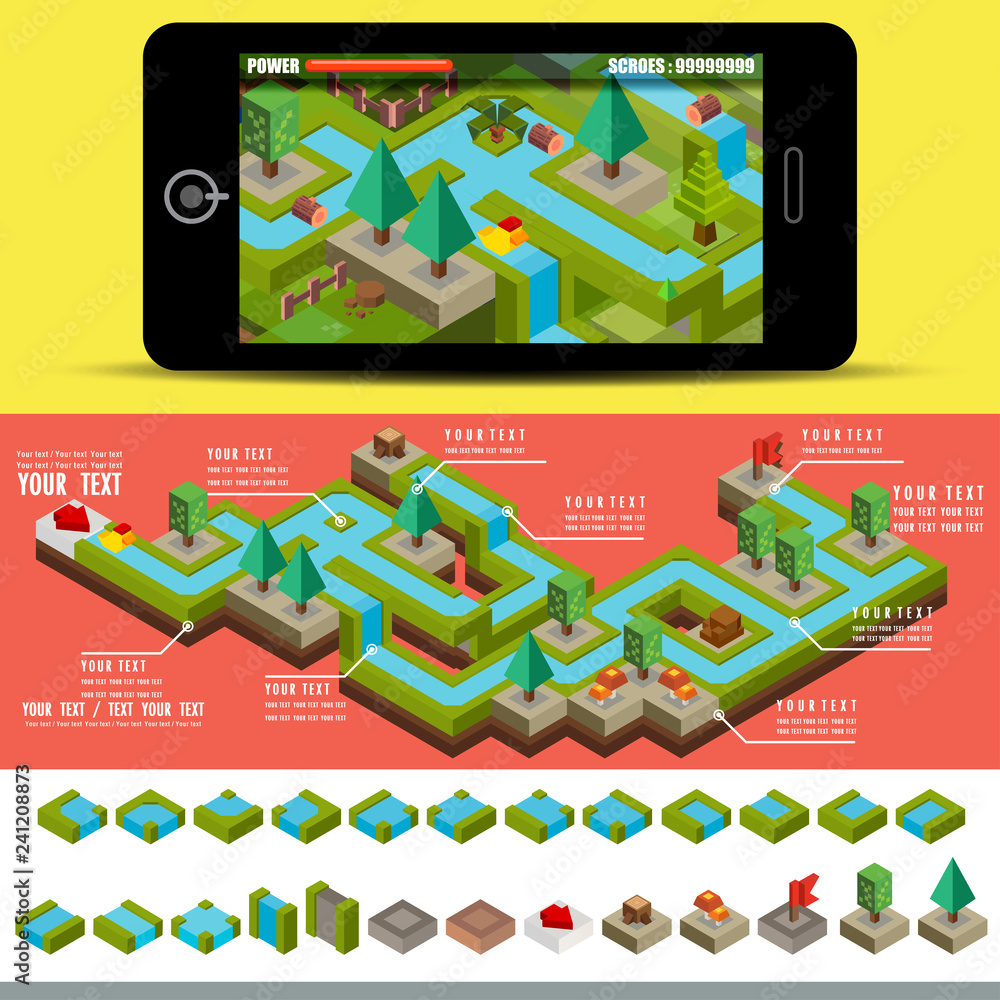 Isometric block map construction elements set for game resource ...