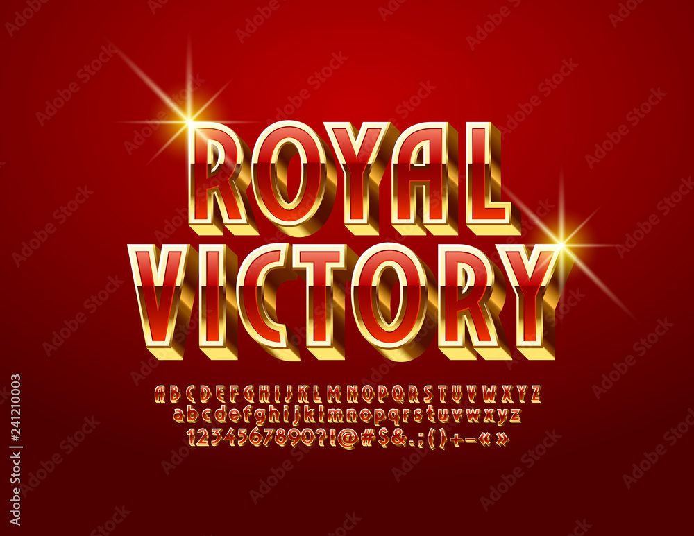 Vector Golden Sign Royal Victory with 3D Font. Luxury majestic Alphabet ...