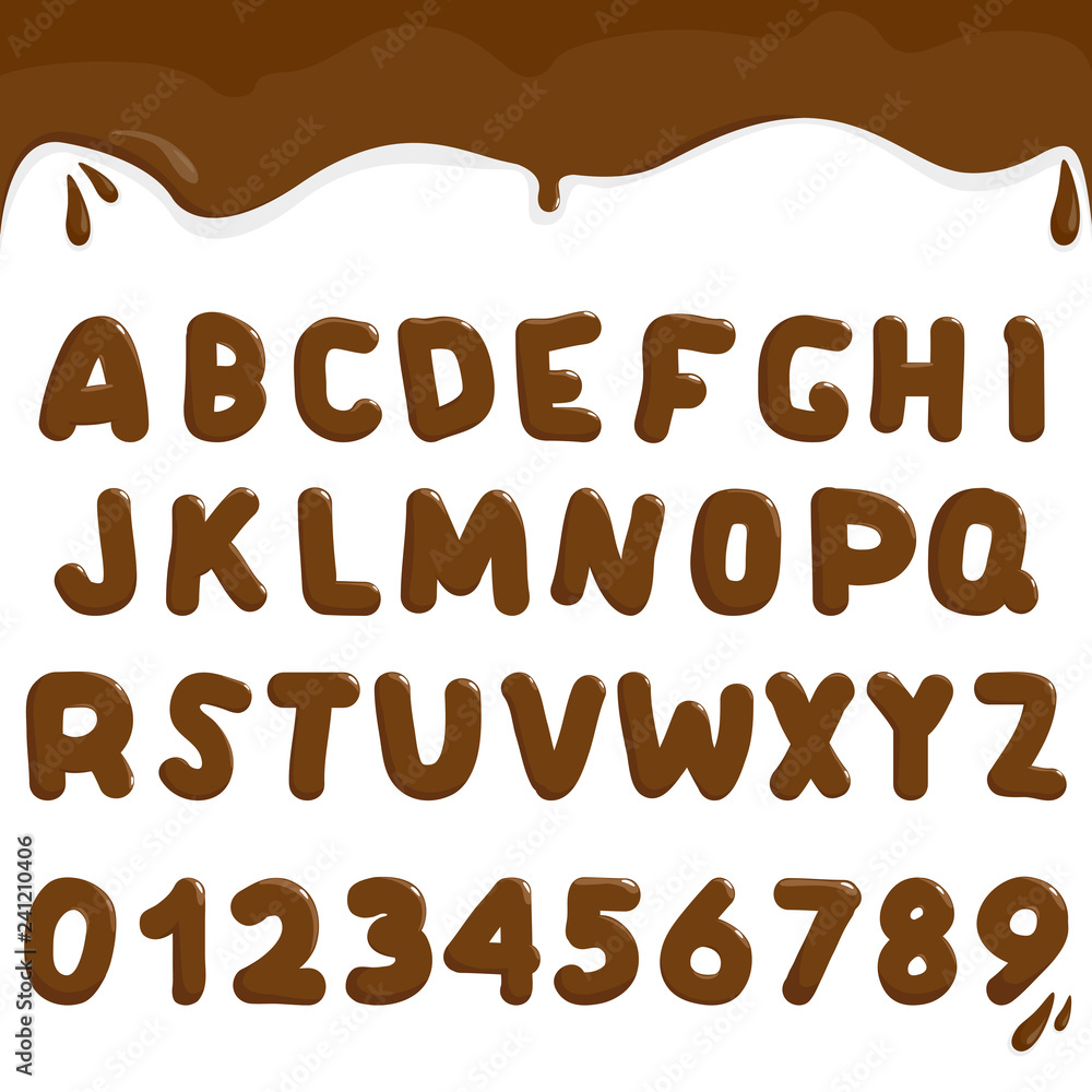 Chocolate alphabet and numbers. Vector illustration Stock Vector ...