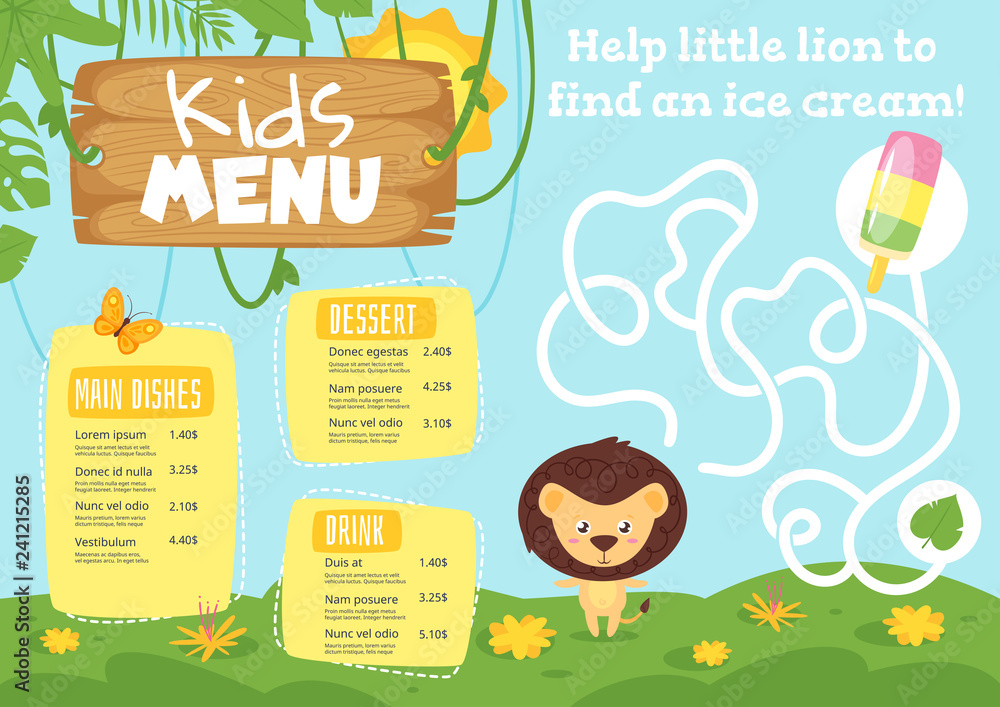 Kids food menu design template Stock Vector | Adobe Stock