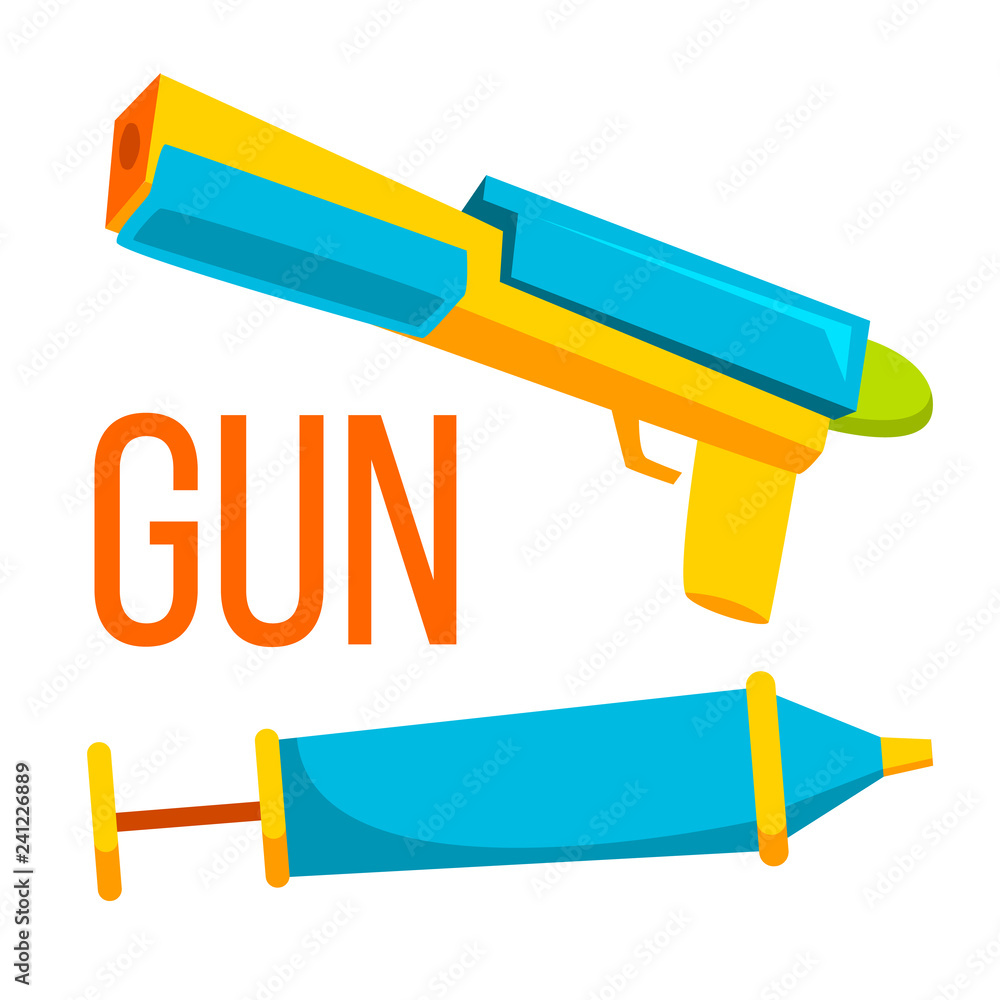 Gun Toy Vector. Water And Bullet. Isolated Flat Cartoon Illustration ...