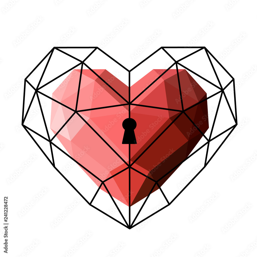 Heart in low poly style.Heart low poly. Origami heart on white ...