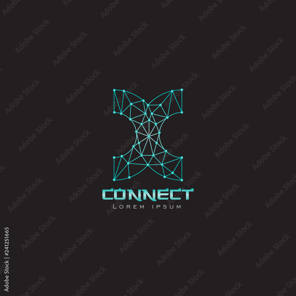 logo line network x letter lowercase with gradient blue and white can ...