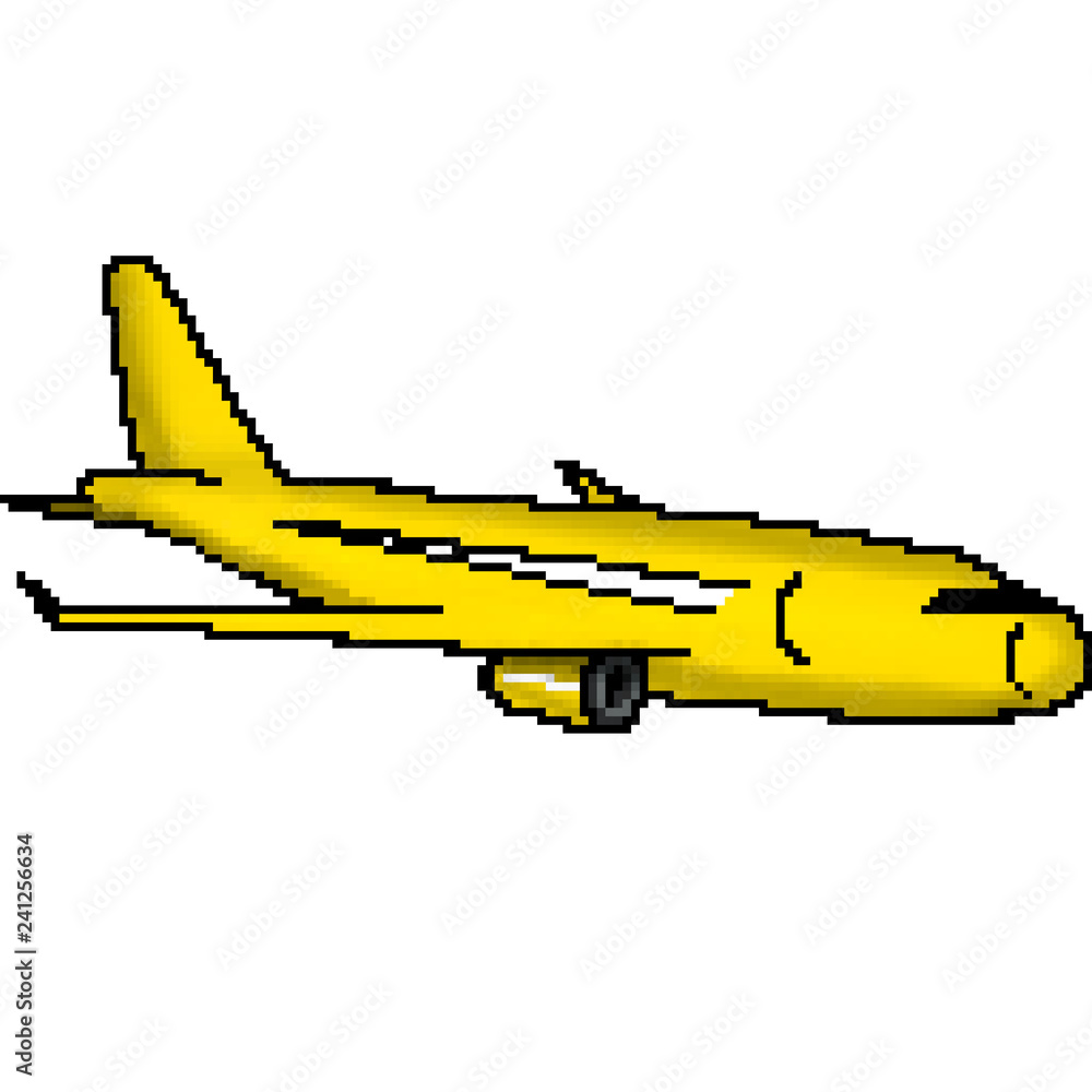 Pixel 8 bit drawn yellow passenger jet plane Stock Illustration | Adobe ...
