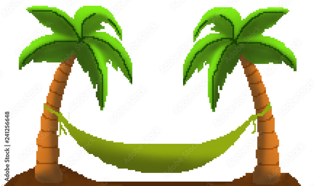 Pixel 8 bit drawn palm trees with hammock Stock Illustration | Adobe Stock