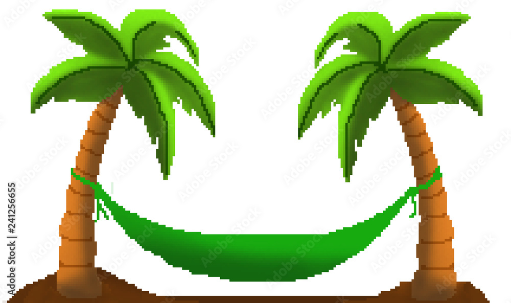 Pixel 8 bit drawn palm trees with hammock Stock Illustration | Adobe Stock