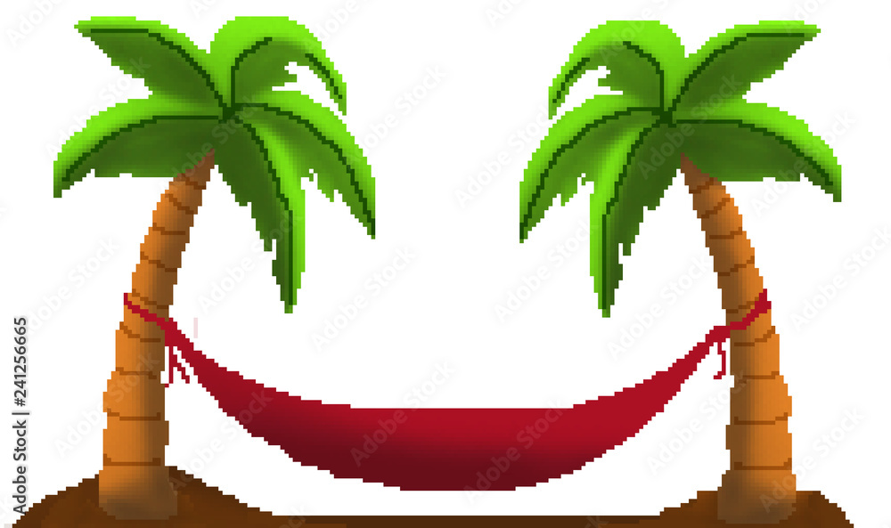 Pixel 8 bit drawn palm trees with hammock Stock Illustration | Adobe Stock