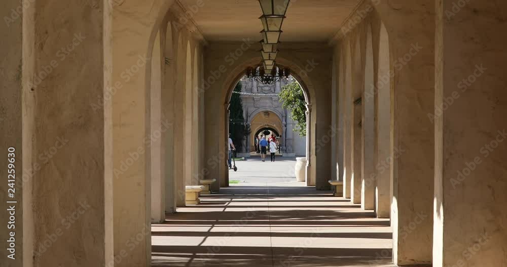 Balboa Park arch walkway San Diego California. Urban cultural park ...