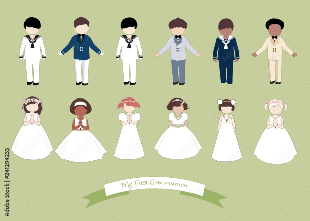 Collection of six children and six girls wearing First Communion ...
