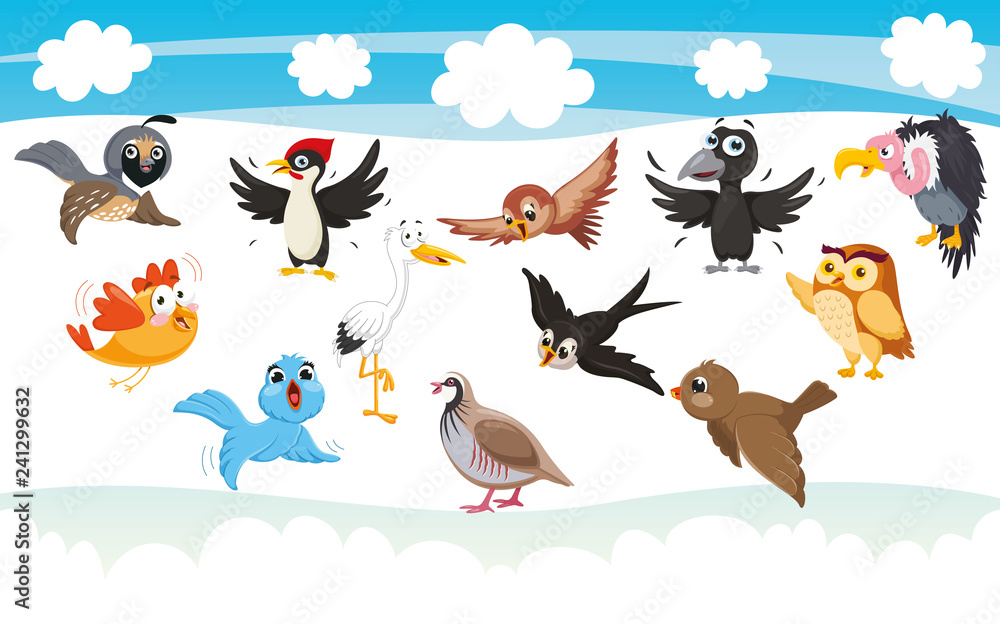 Vector Illustration Of Cartoon Birds Stock Vector | Adobe Stock