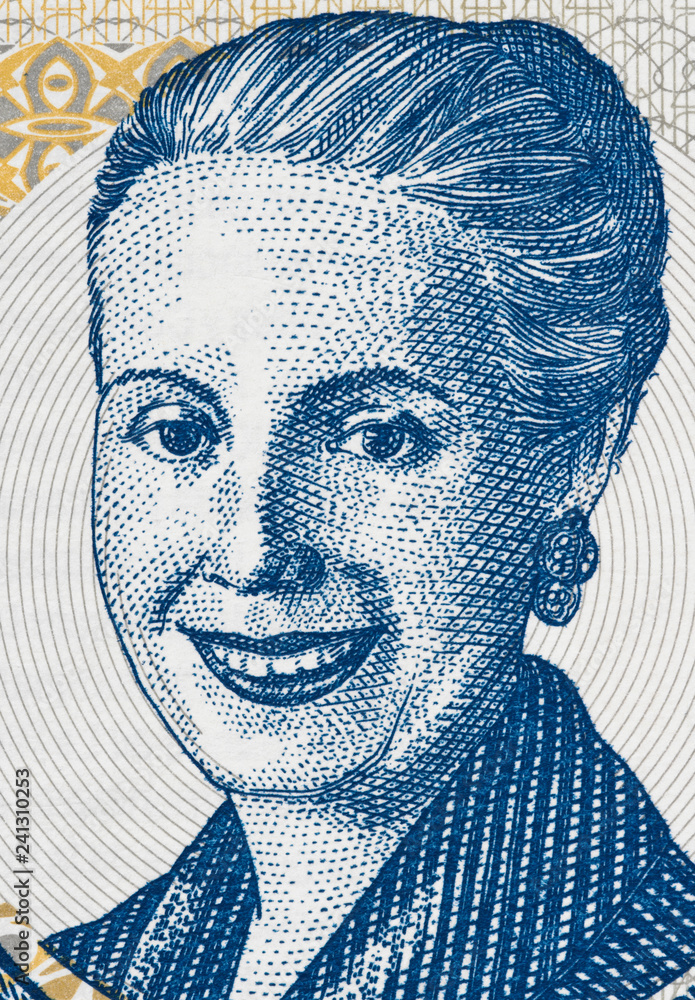 Eva Peron portrait on Argentine 2 peso (2001) banknote. Powerful ...