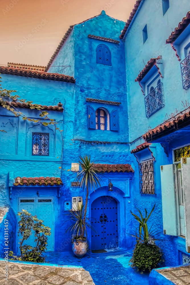 Nice corner of the medina of Chefchaouen, a beautiful town in the north ...