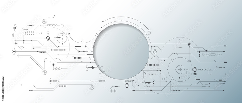 3d design paper with line circle with circuit board. Illustration ...