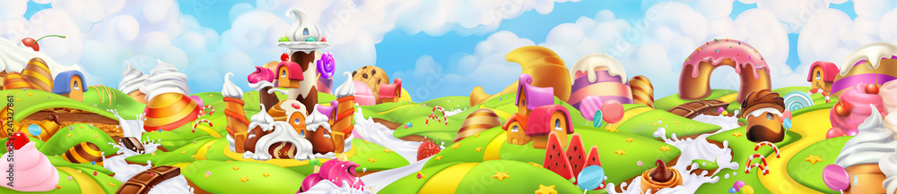 Sweet land. Panorama landscape, vector background Stock Vector | Adobe ...