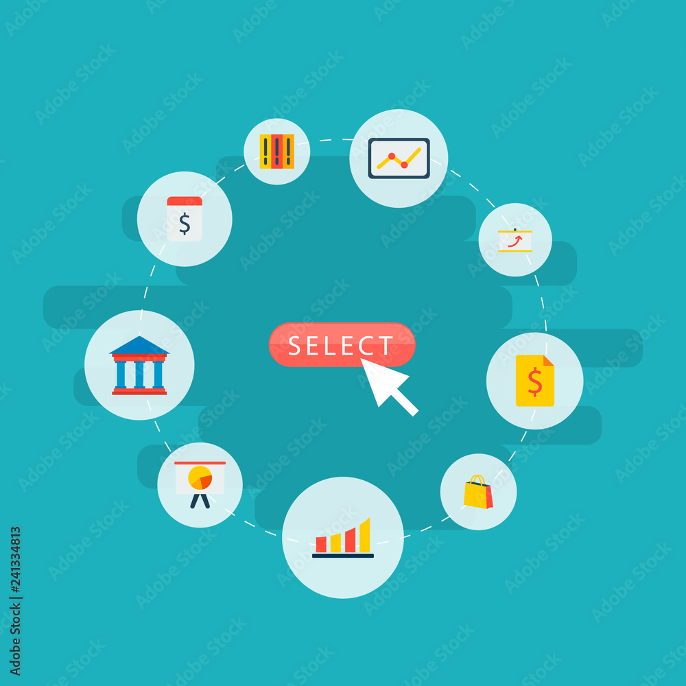 Set of financial icons flat style symbols with currency, infographic ...
